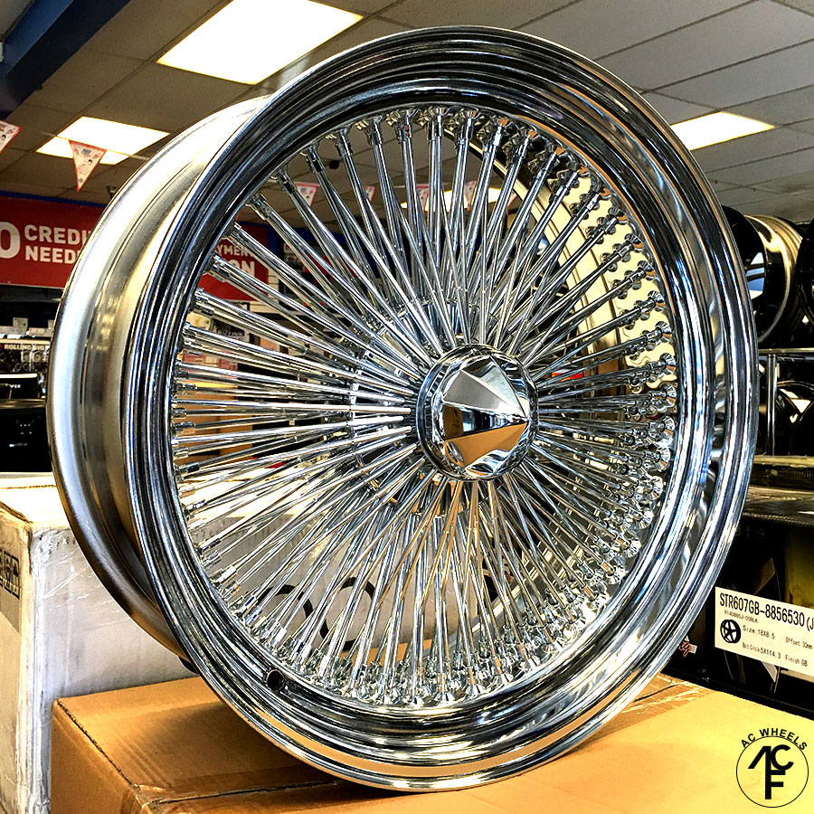 22x8 STD 150 SPOKE WIRE WHEELS STRAIGHT LACE CHROME RIMS FIT DAYTON STYLE